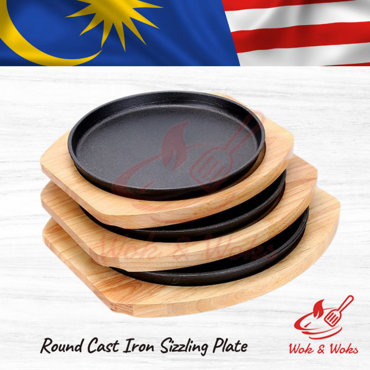Cast Iron Round Plate With Wood Underliner / Pinggan Bulat Besi Tuang ...