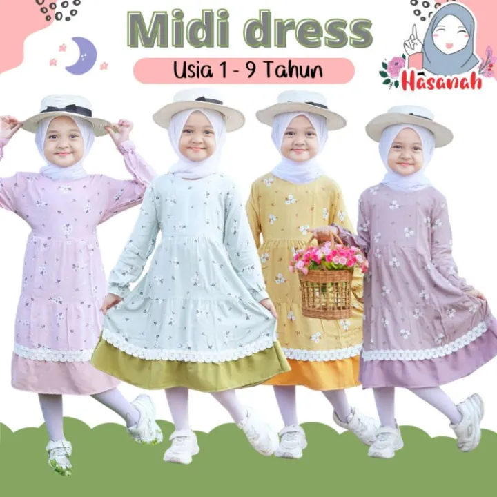Midi dress anak dhya baju dress perempuan lengan panjang | Lazada Indonesia