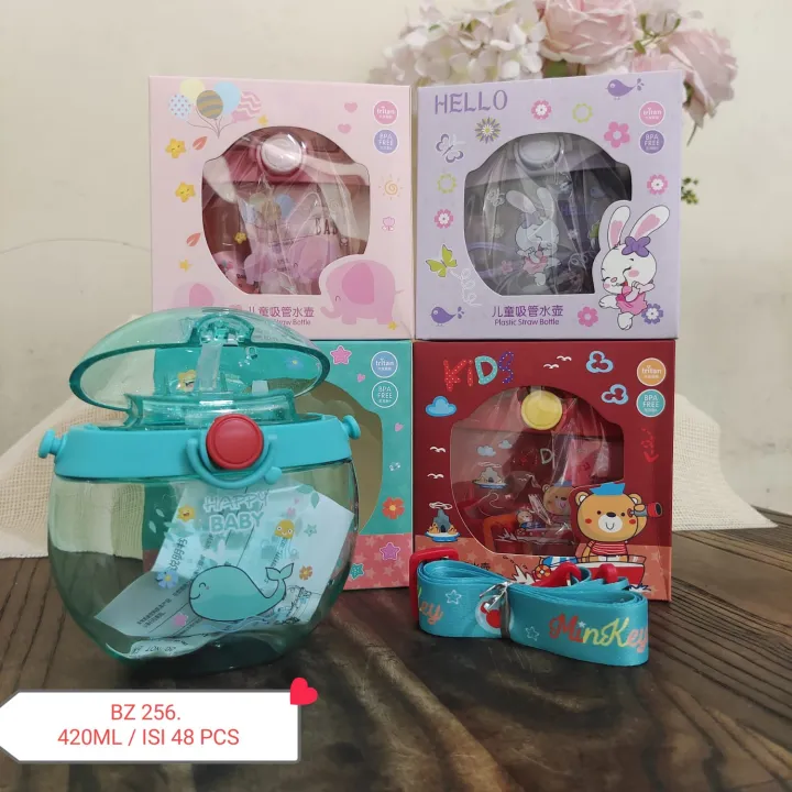 BOTOL BULAT BOTOL MINUM ANAK-ANAK DENGAN TALI DAN SEDOTAN 420ML ...