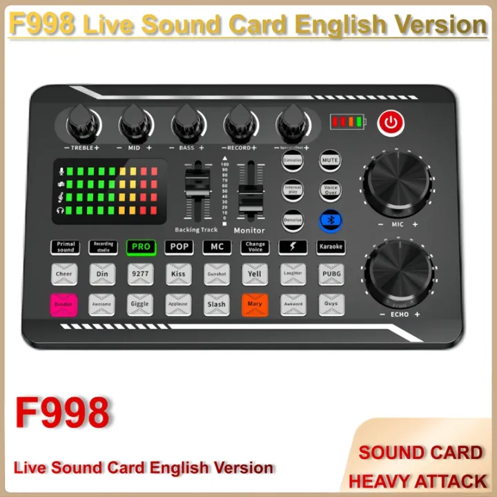 F998 Sound Card Audio Mixer Live Sound Card Mixing Console Amplifier Multi-Function Live Singing ...