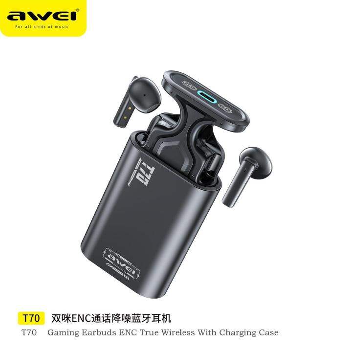 Awei T70 บลูทูธ 5.3บลูทูธไร้สาย TWS HIFI ไมโครโฟนคู่พร้อมการโทร ENC ลด ...