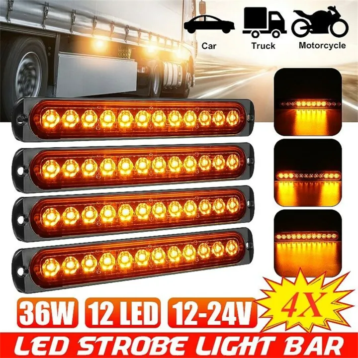 4PCS 12LED Car Strobe Lights Warning Flashing Emergency Light for Truck ...