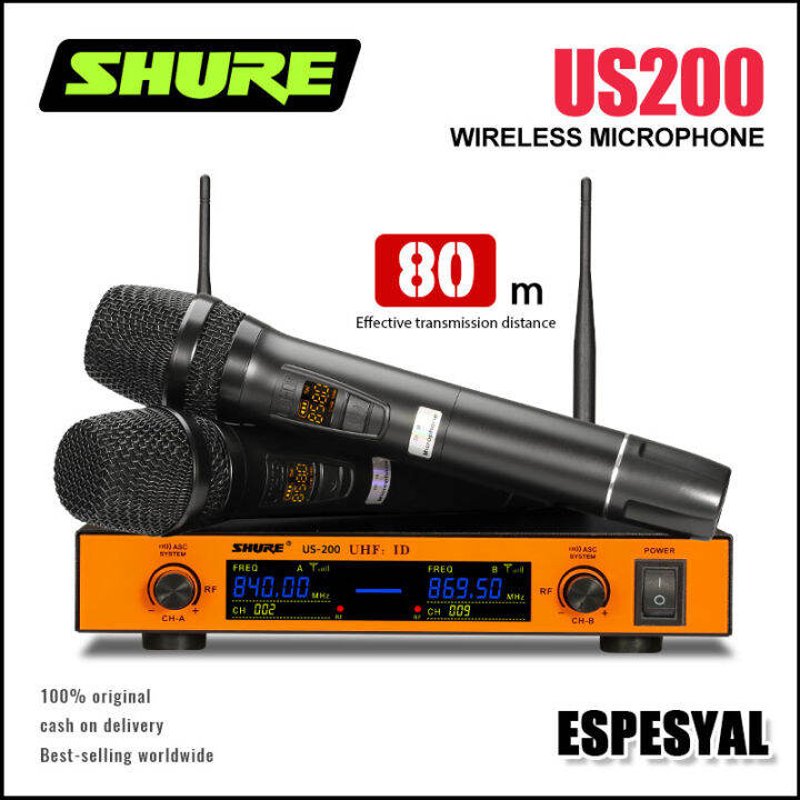 SHURE US200 Wireless Microphone 2 handheld UHF FM 800MHZ bagong alon 80M na distansya ng ...