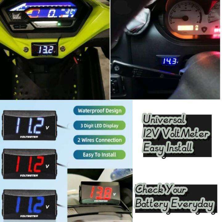 VOLTAGE METER MOTORCYCLE VOLTMETER 12V VOLT METER CAR Kawasaki Honda ...