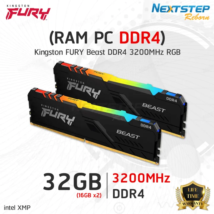 แรม (Random Access Memory) Kingston FURY Beast 32GB(16*2) DDR4 3200MHz RGB สินค้าใหม่ ประกัน ...