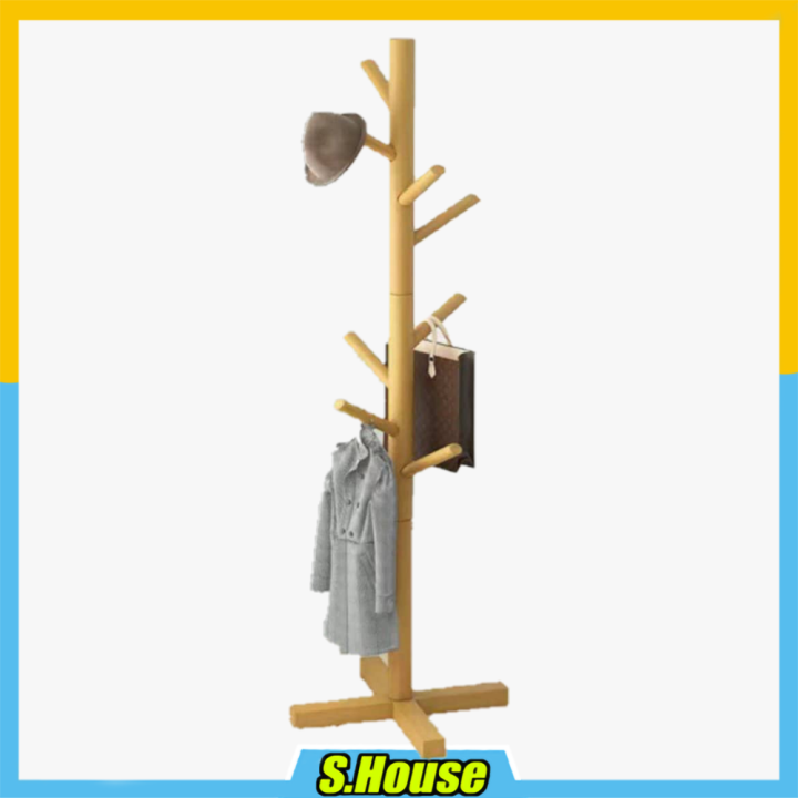 Solid Wood Coat Rack Single-Rod Office Living Room Bedroom Rak Kot Kayu ...