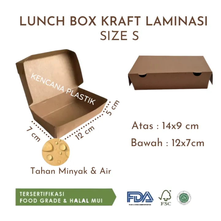25 Pcs Lunch Box Paper Kraft Laminasi Cokelat Ukuran S M L l Luch Box ...