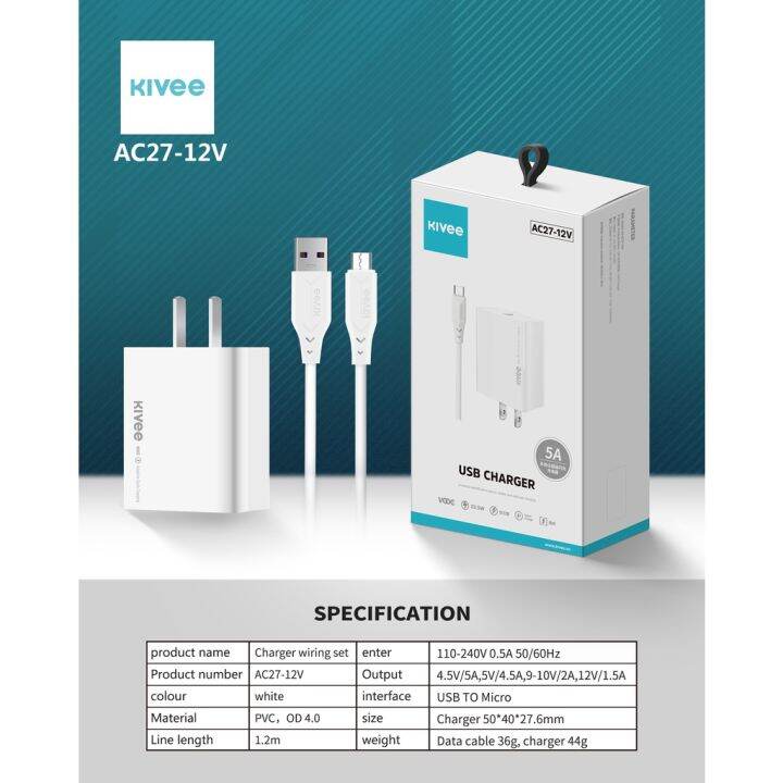 KIVEE Ac27 Original 22.5W Fast Charger Usb Quick Charger Plus 5A ...