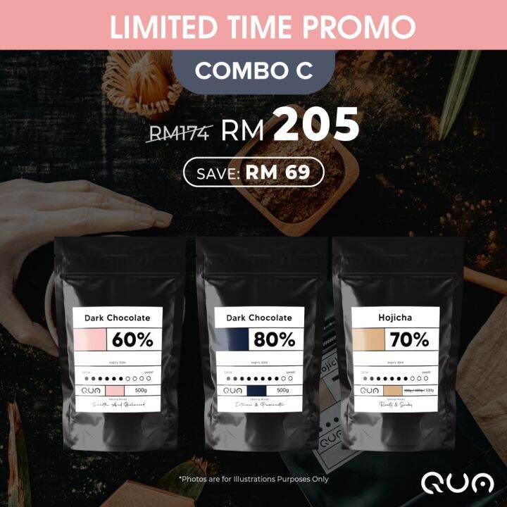 COMBO C (QUA Dark Chocolate 500g x2 + QUA Hojicha 500g x1) | Lazada
