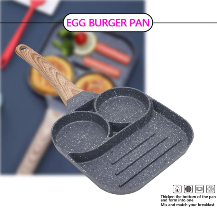 Grid Nonstick Egg Frying Pan 2 in 1 Divided Frying Grill Pan 3 Section ...
