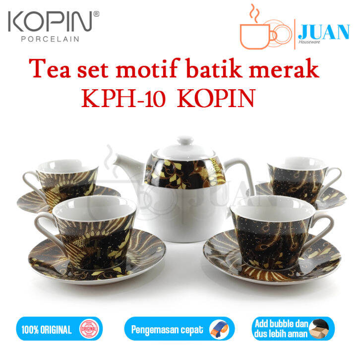 KOPIN Tea/coffee set porcelain motif batik merak + teko / perangkat ...
