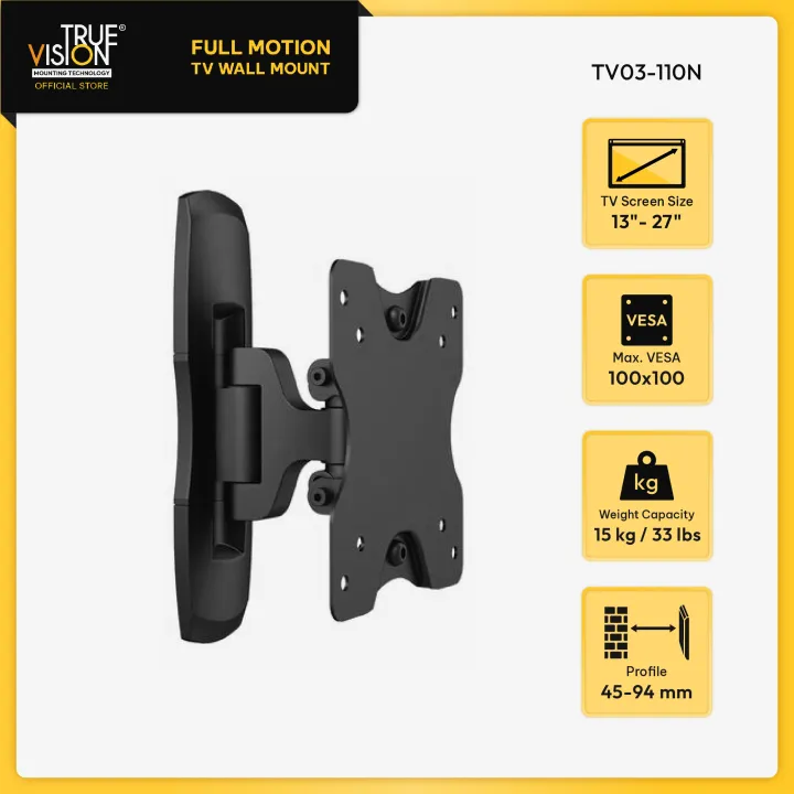 True Vision Aluminum Pivoting TV Wall Mount Bracket for 13"-27" TV03 ...