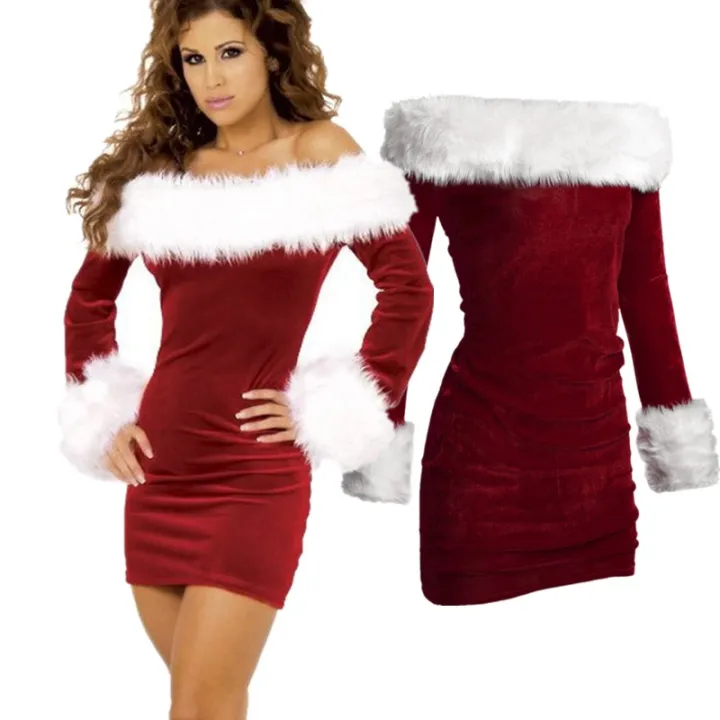 Luxury Women Sexy Xmas Party Slim Fit Strapless Red Velvet Mini Dress