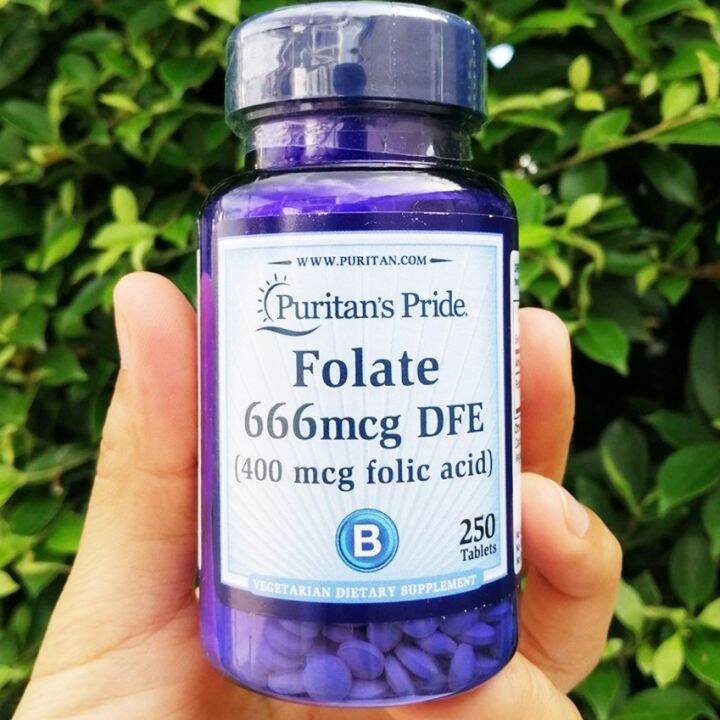 โฟลิค โฟเลต Folate 666mcg DFE (400 mcg Folic Acid) 250 Tablets (Puritan ...