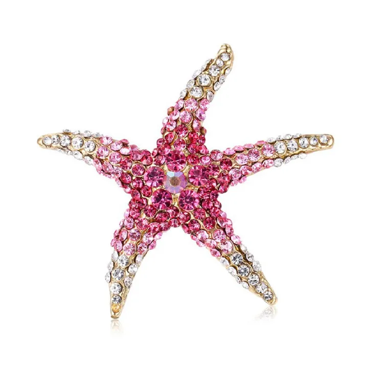 แฟชั่นใหม่ทองโลหะเต็ม Rhinestone ปลาดาวเข็มกลัด Pins ผู้ชายและผู้หญิง