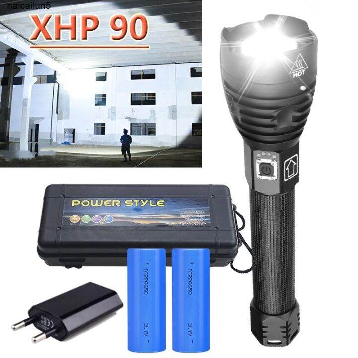 Most Powerful XHP90 long-range Flashlight LED Tactical Zoom XHP70.2 LED ...