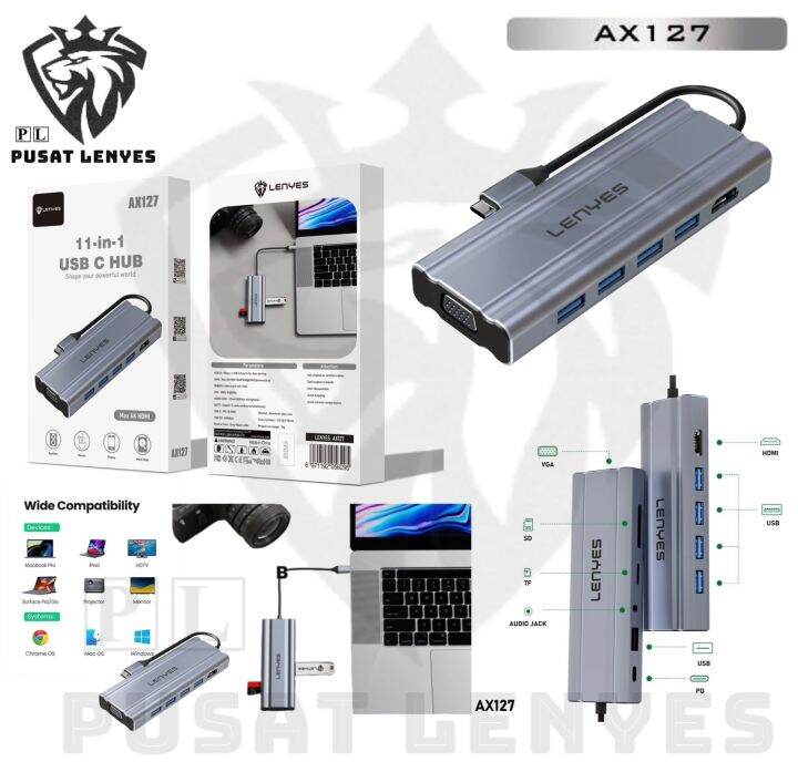 AX127 - HUB USB LENYES AX-127 Adapter Converter Type C To USB 2.0 3.0 ...
