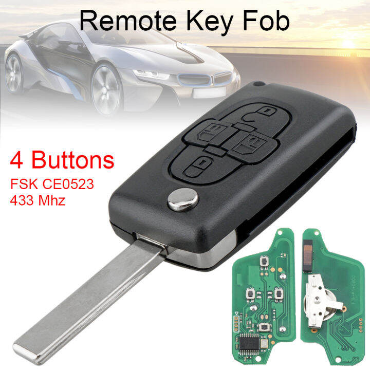 433Mhz 4 Buttons Flip Folding Remote Key Fob Control with ID46 Chip and ...