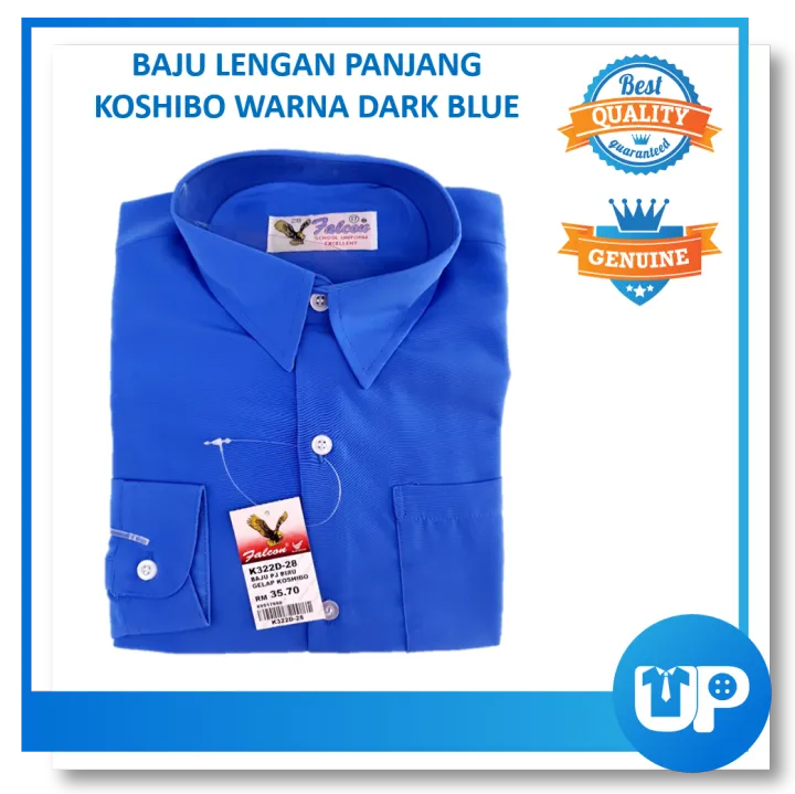 Falcon Baju Kemeja Biru Muda Biru Gelap Lengan Panjang Licin Koshibo Pengawas Sekolah Dark