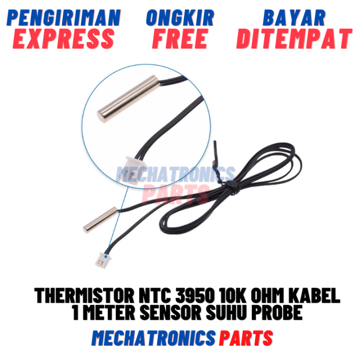 Thermistor NTC 3950 10K Ohm Kabel 1 Meter Sensor Suhu Probe 10KΩ 1M Resistor Temperature ...