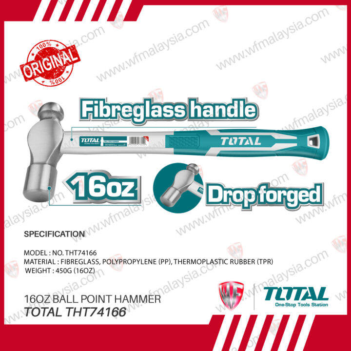 Total THT74166 16oz (450G) Ball Point Hammer | Lazada