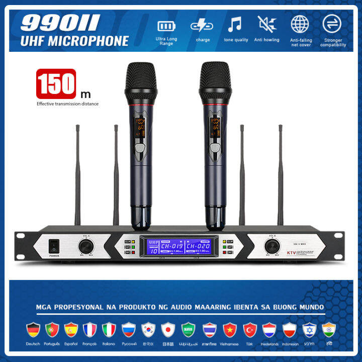 990ii Wireless Microphone 2 handheld na mikropono Lahat ng materyal na metal 4 na pagtanggap ng ...