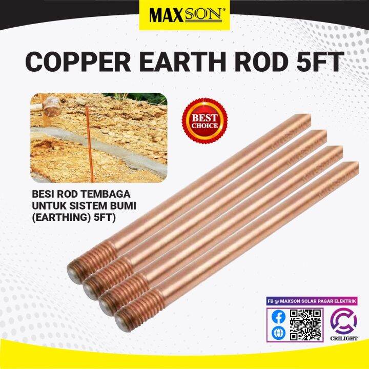 Crilight MAXSON COPPER EARTH ROD 5FT (5KAKI) STICK/ Rod Tembaga untuk ...