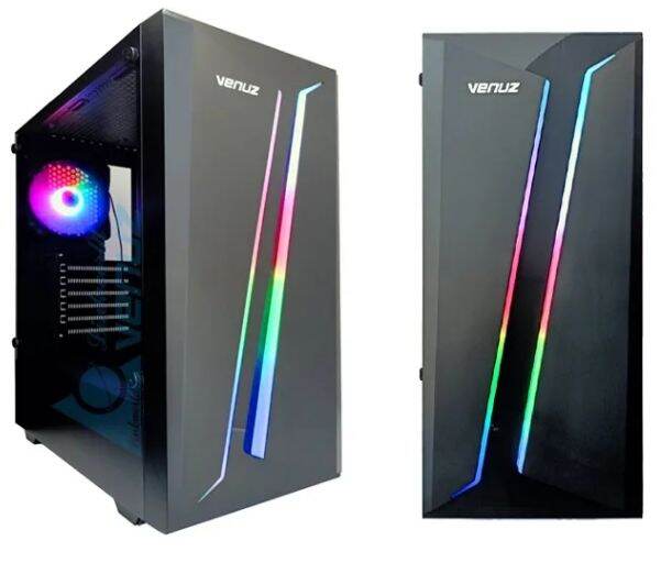 CASE VENUZ ATX Mid Tower Tempered Glass Gaming Case with RGB Strip ...