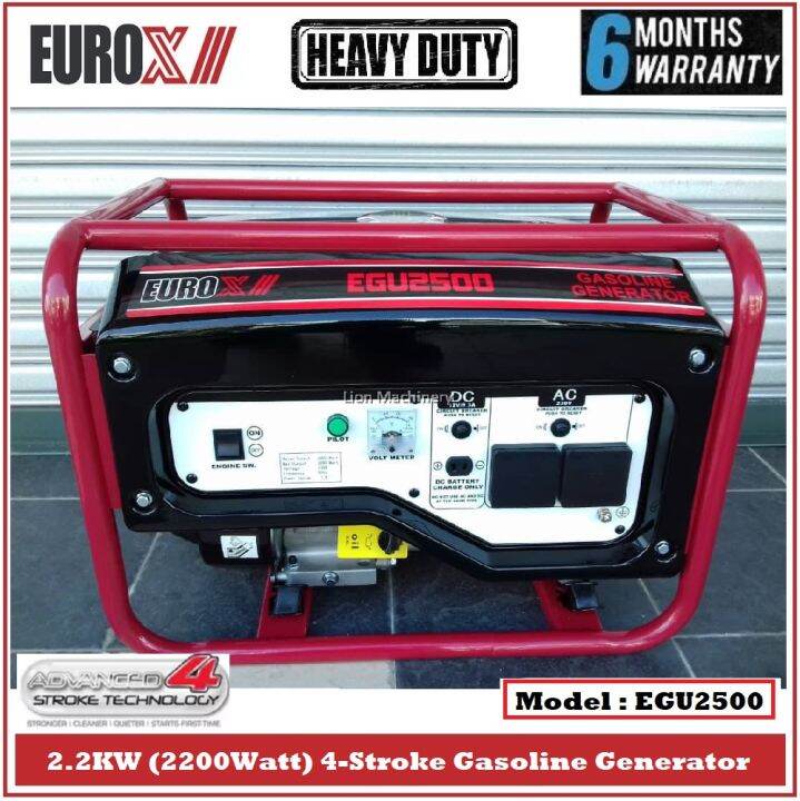 EuroX 2.2KW (2200Watt) 4-Stroke Gasoline Generator EGU2500 - 2 UK Plug Socket - 6 Months Local ...