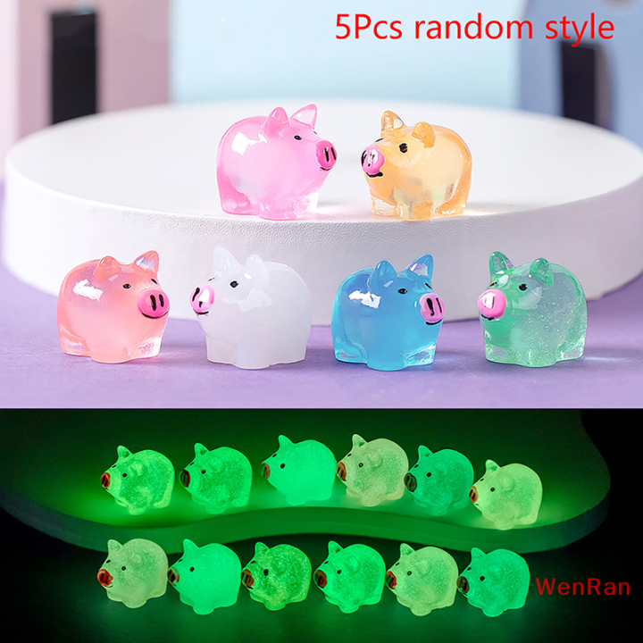 WenRan ตุ๊กตาหมูเรืองแสง5ชิ้น, ตุ๊กตาหมูการ์ตูนสีมินิตกแต่งภูมิทัศน์ ...