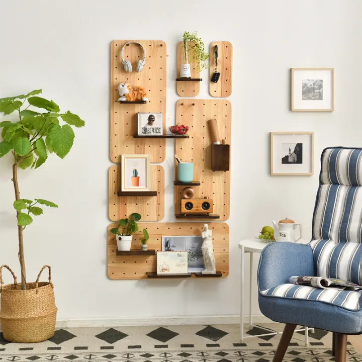 Solid wood hole board Nordic living room wall-mounted partition wall ...