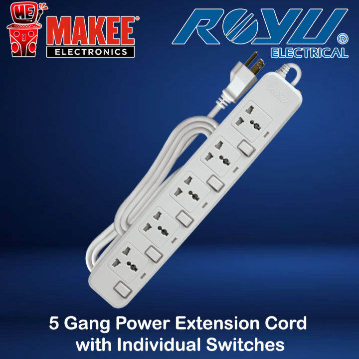ROYU REDEC705 Extension Cord 5 Gang Outlet Universal Socket with ...