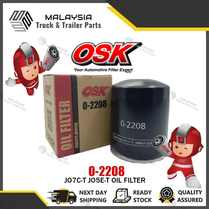 OSK O-2208 HINO/UD ENGINES SERIES J07E-T J07C-T J05E-T OIL FILTER (15607-2200) | Lazada