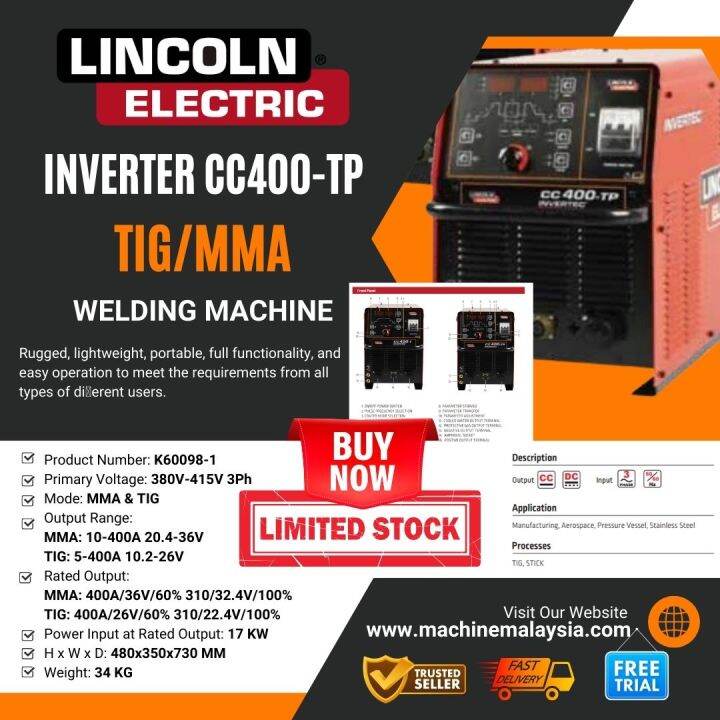 LINCOLN ELECTRIC® INVERTER CC400-TP MACHINE/TIG/MMA WELDING MACHINE/TIG ...