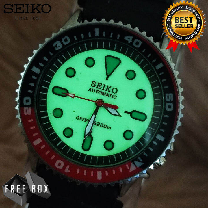 Seiko Automatic Divers Watch 200m Black Red Frame Luminous Black Rubber ...