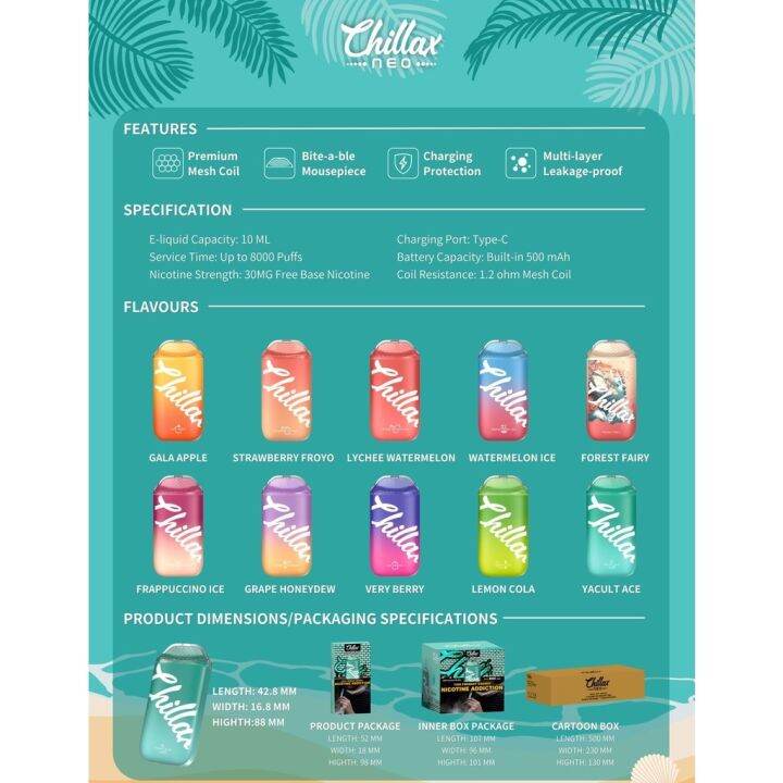 CHILLAX Neo 8000puffs Rechargeable Disposable Pod Vaping | Lazada PH