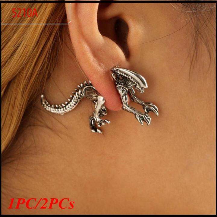 5210A 1PC/2PCs แฟชั่น พังค์ มังกร น่ากลัว เครื่องประดับ สตั๊ดหู สัตว์ประหลาด ต่างหูไดโนเสาร์ ...
