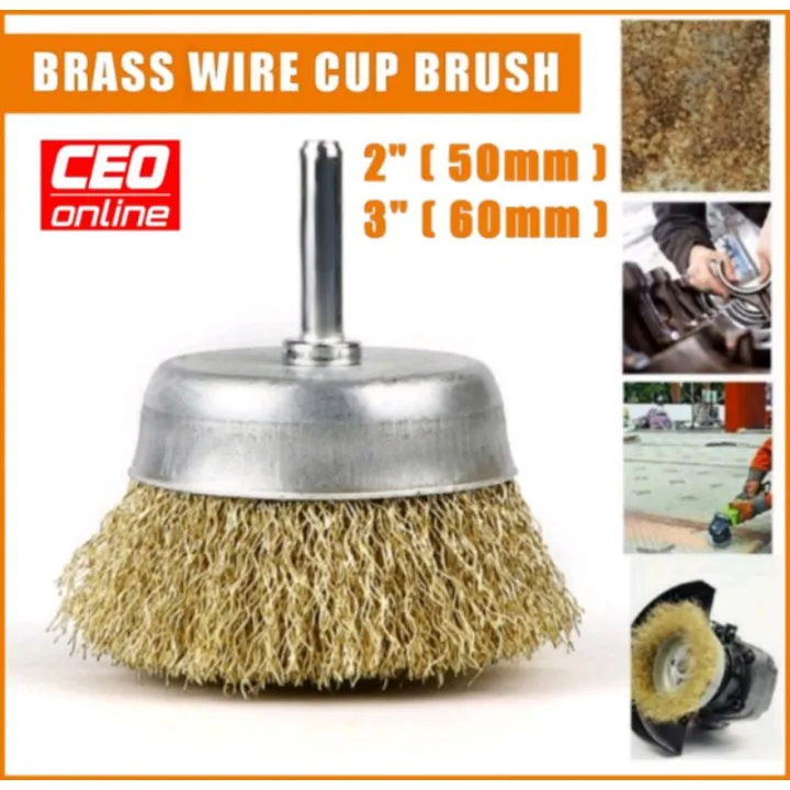CEO 🇲🇾 Brass Wire Cup Brush With Shank Berus Tembaga Besi Wood Steel ...