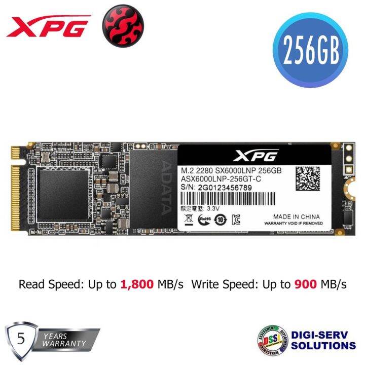 Adata XPG SX6000 Lite 256GB PCIe NVMe M.2 SSD (ASX6000LNP-256GT-C ...