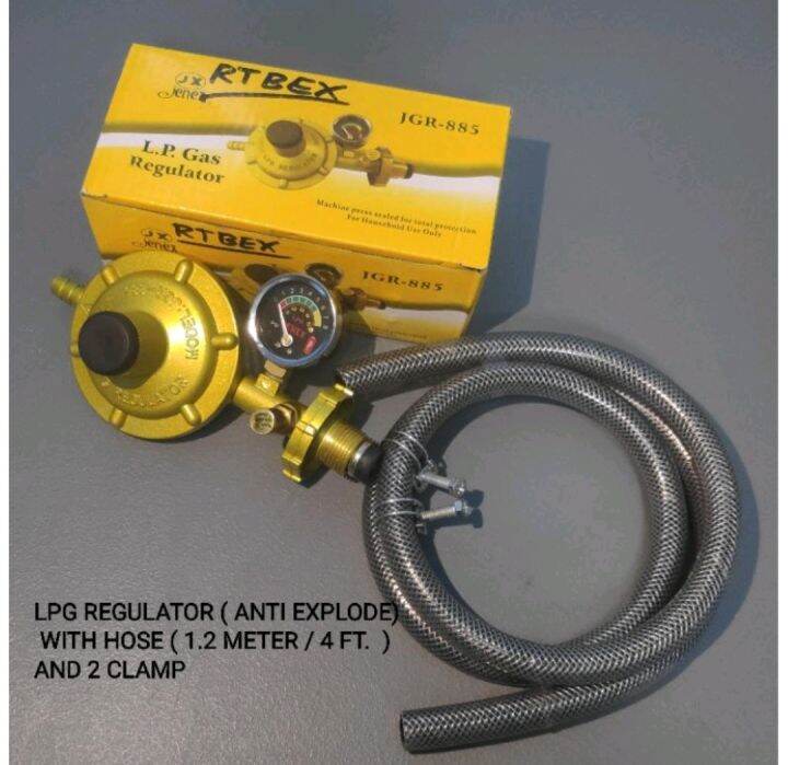 LPG REGULATOR with GAUGE and SAFETY PIN for (M-GAS) Set with 1.2 meter ...