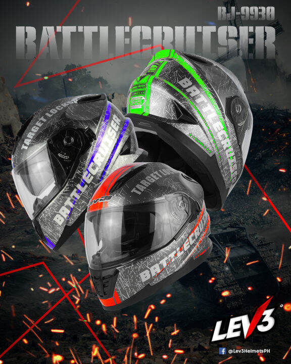 Lev3® BJ-9930 BattleCruiser Motorcycle Helmet - FullFace Dual Visor ...