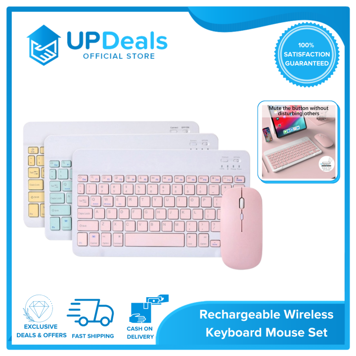UPDeals Rechargeable Wireless Keyboard Mouse Set | Macaron Colors ...