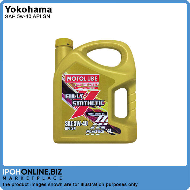 YOKOHAMA MOTOLUBE 4L Fully Synthetic Petrol Engine Oil SAE 5W-40 API SN Pro Race Tech | Lazada