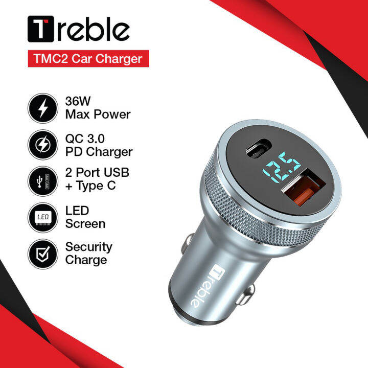 Car Charger Colokan Mobil 2 Ports QC3.0 PD 36W TREBLE with LED Screen ...