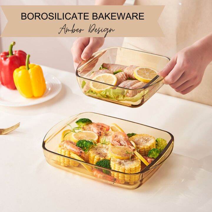 Locaupin Amber Rectangular Borosilicate Glass Bakeware Microwave Oven Safe Square Vintage ...