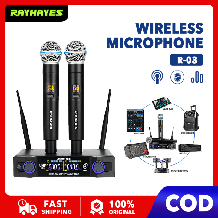 RAYHAYES Wireless Microphone karaoke Live Singing UHF Dual Handheld ...