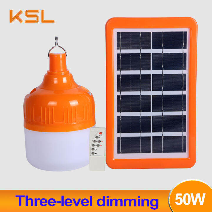 KSL LED solar light bulb 50W 100W solar panel rechargeable outdoor ...