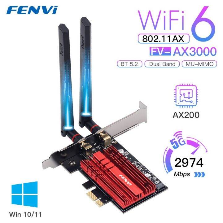 Fenvi AX3000 Wi-Fi 6 3000Mbps ไร้สาย Pcie สำหรับบลูทูธ5.2อะแดปเตอร์ ...