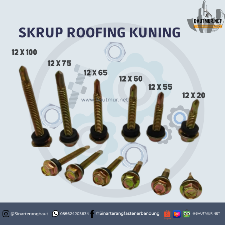 Sekrup Roofing Kuning 12x20 | Baut Ruping Moon Lion | Baut Baja Ringan ...