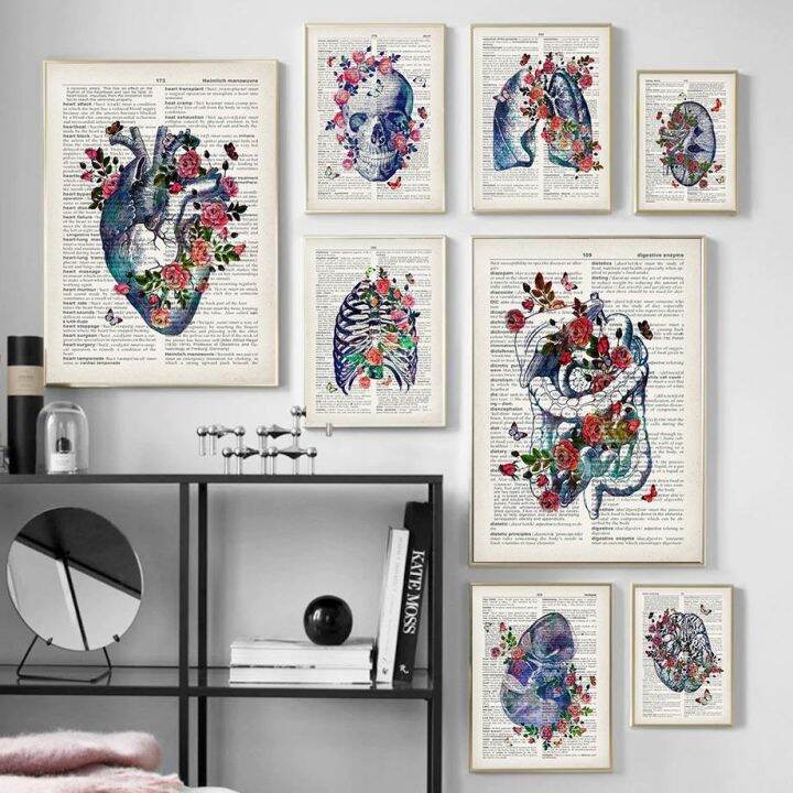 ☢♝ Vintage Human Organs Heart Brain Wall Art Anatomy Canvas Painting ...